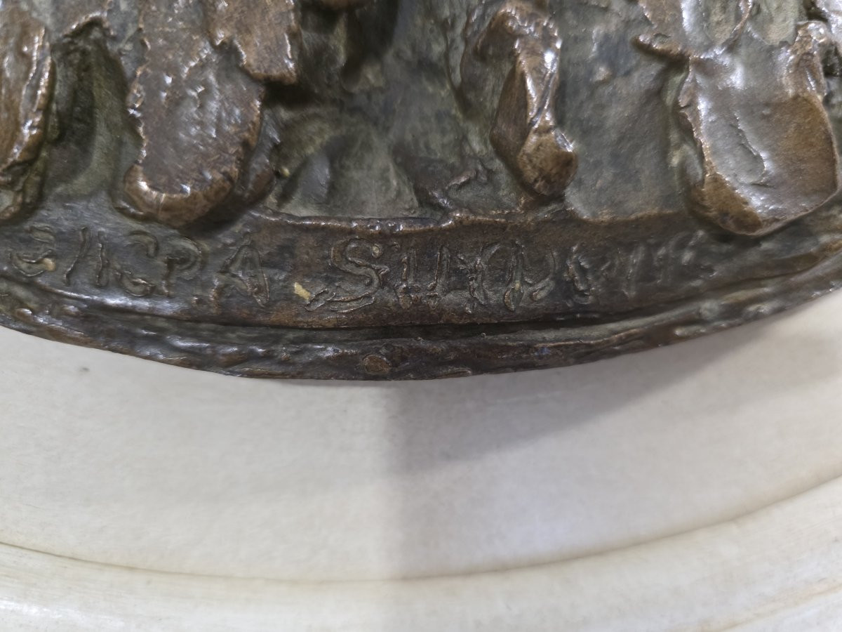 Proantic: Tondo in bronzo a rilievo raffigurante "Sacra Sindone" firma